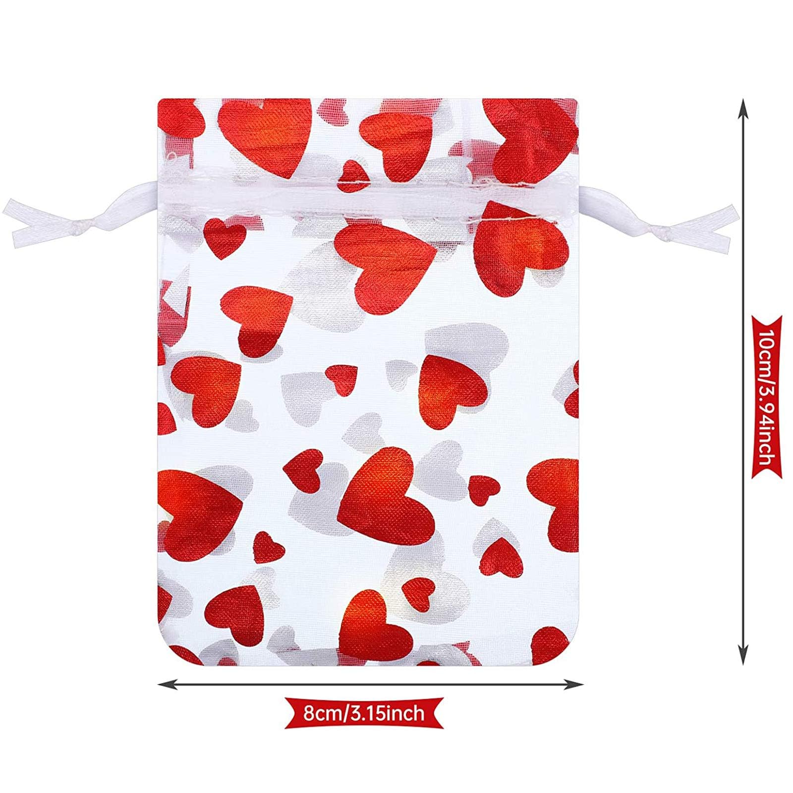 50 Pieces Valentine's Day Candy Bags Heart Wrapping Paper Drawstring Gift Bags for Valentine's Day Party Supplies
