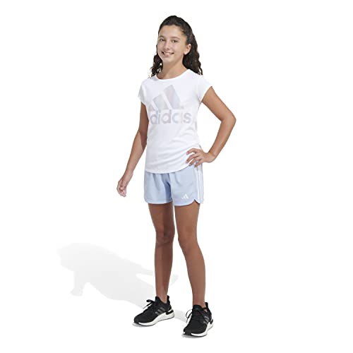 adidas Girls' Big AEROREADY 3-Stripe Pacer Mesh Short, Blue Dawn, XL (16)