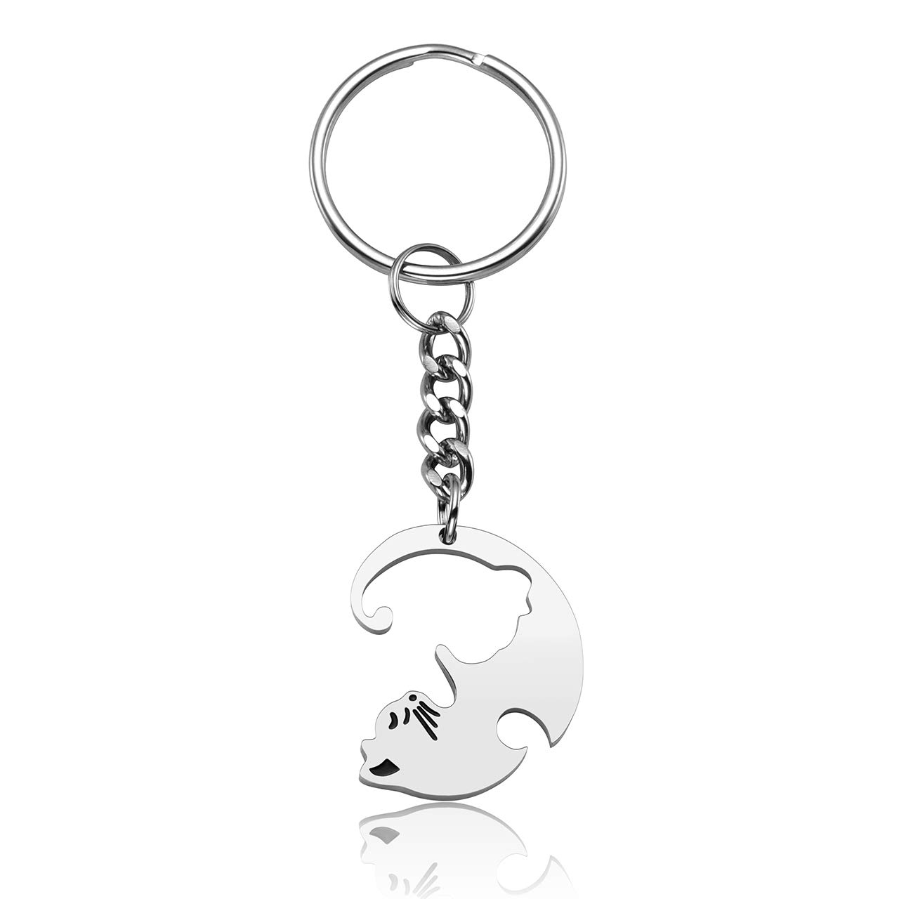 Jovivi 2pcs Stainless Steel Couples Keychains Black White Cat Puzzle Piece Matching Couple Keychain Set Yin Yang Matching Puzzle Keychain His & Her Lover Gift