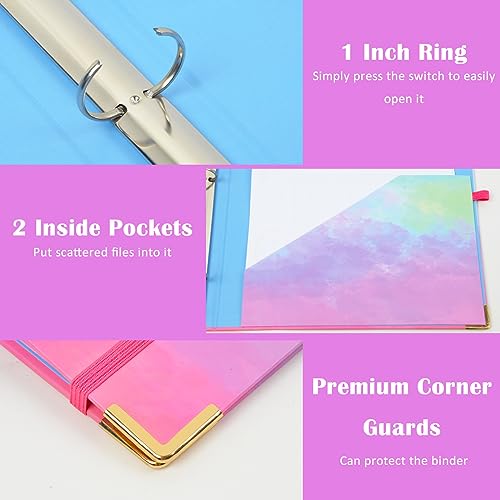 3 Ring Binder with Clipboard, Binder for Men and Women, Binder Dividers with Tabs，1 Inch Binder for School Supplies, Office Supplies, Portfolio Binder(Powder Blue Mandala)