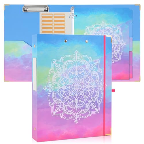 3 Ring Binder with Clipboard, Binder for Men and Women, Binder Dividers with Tabs,1 Inch Binder for School Supplies, Office Supplies, Portfolio Binder(Powder Blue Mandala)