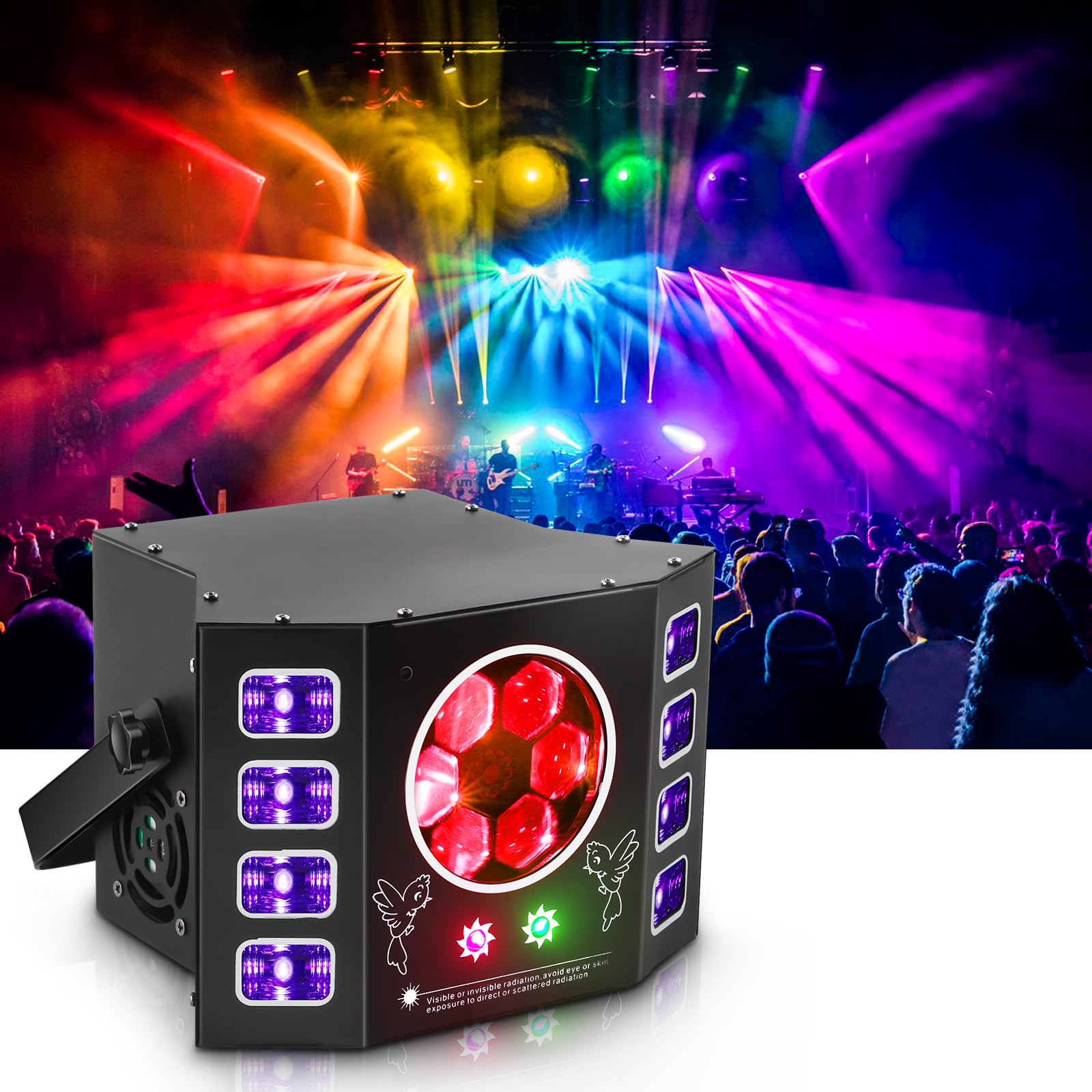 Dj Lights 100W Bee Eye Light UV Strobe Stage Light LED Sound Activated Rave Light, 14 CH DMX512 and Remote Control for Halloween Birthday Party Wedding Event Show KTV Bar Dance Decorations