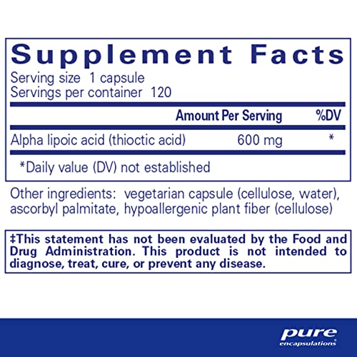Pure Encapsulations Alpha Lipoic Acid 600 mg | ALA Supplement for Liver Support, Antioxidants, Nerve and Cardiovascular Health, Free Radicals, and Carbohydrate Support* | 120 Capsules