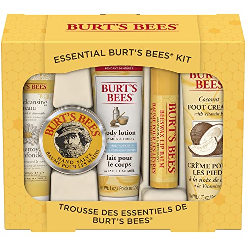 Burt's Bees Easter Basket Stuffers Gifts, 5 Body Care Products, Everyday Essentials Set - Original Beeswax Lip Balm, Deep Cleansing Cream. Hand Salve, Body Lotion & Foot Cream, Travel Size