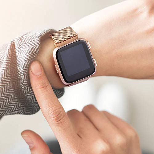 Meliya Metal Bands for Fitbit Versa 2 & Fitbit Versa & Versa Lite & Versa SE Bands, Stainless Steel Magnetic Lock Replacement Wristbands for Women Men Small Large (Small, Rose Gold)