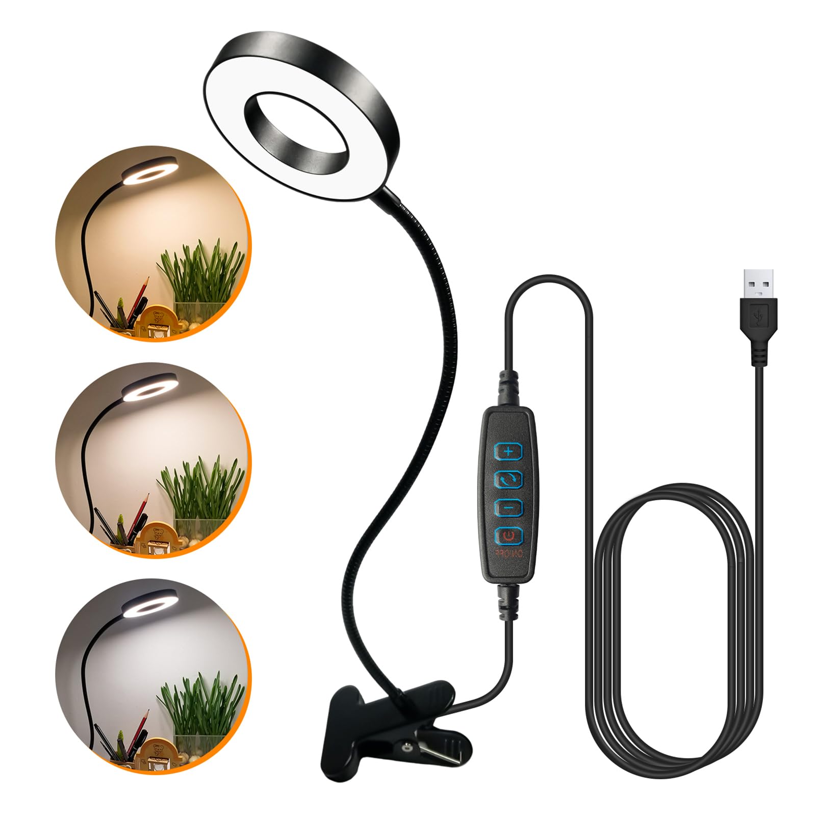 Earendil Desk Lamp,Clip On Reading Light,3 Color Modes 10 Brightness Level USB Charging Port 48 LED Eye Protection 360 Degree Spin Gooseneck Study lamp for Home Office Reading