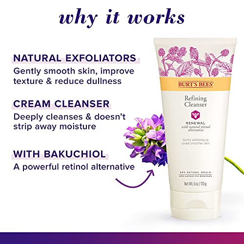 Face Cleanser, Burt's Bees Retinol Alternative, Refining Facial Wash, All Natural, Anti-Aging Skin Care, 6 Ounce (Packaging May Vary)