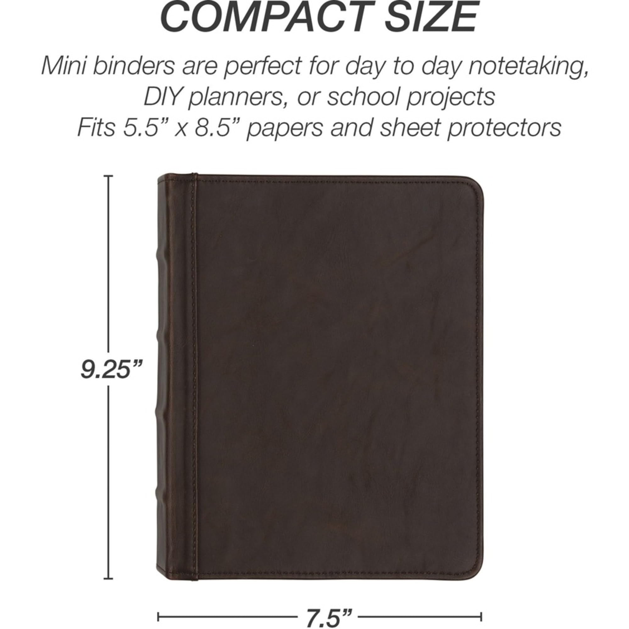 Samsill Vintage Hardback Mini 3 Ring Zipper Binder, Professional Binder Organizer, Planner, 1 Inch Capacity, Faux Leather, 5.5 x 8.5 Inch Documents, Brown