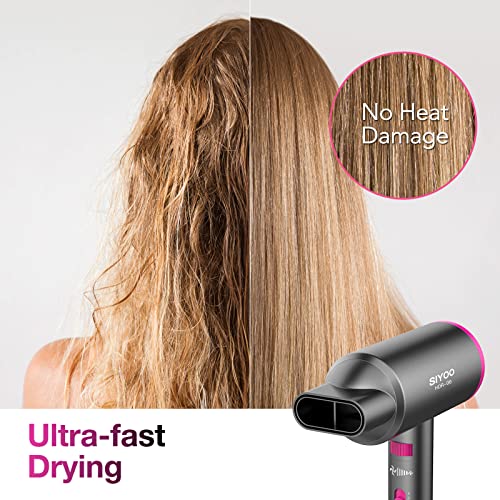 SIYOO Hair Dryer with Diffuser, 1600W Ionic Blow Dryer, Constant Temperature Hair Care Without Hair Damage, Lightweight Portable Travel Hairdryer