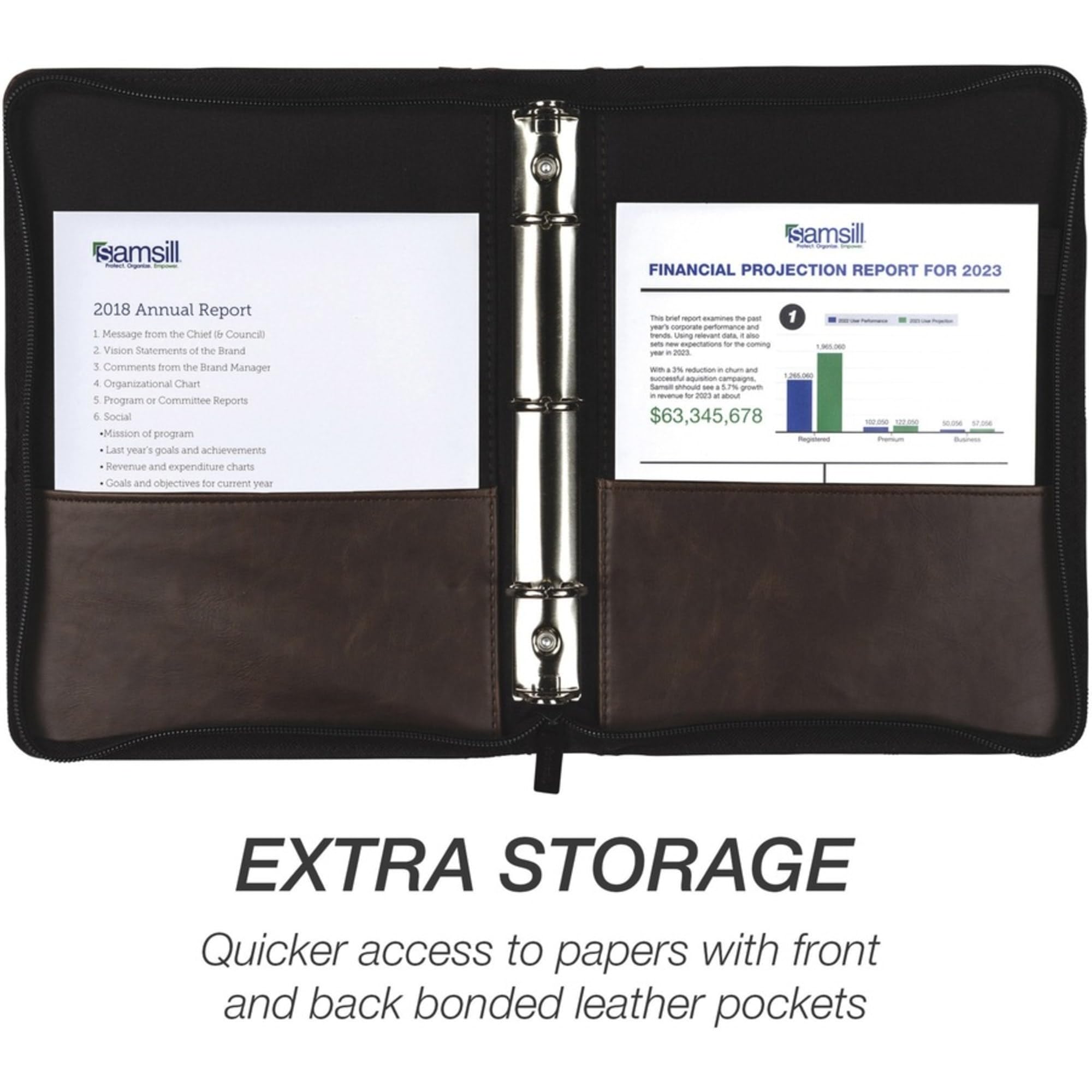 Samsill Vintage Hardback Mini 3 Ring Zipper Binder, Professional Binder Organizer, Planner, 1 Inch Capacity, Faux Leather, 5.5 x 8.5 Inch Documents, Brown