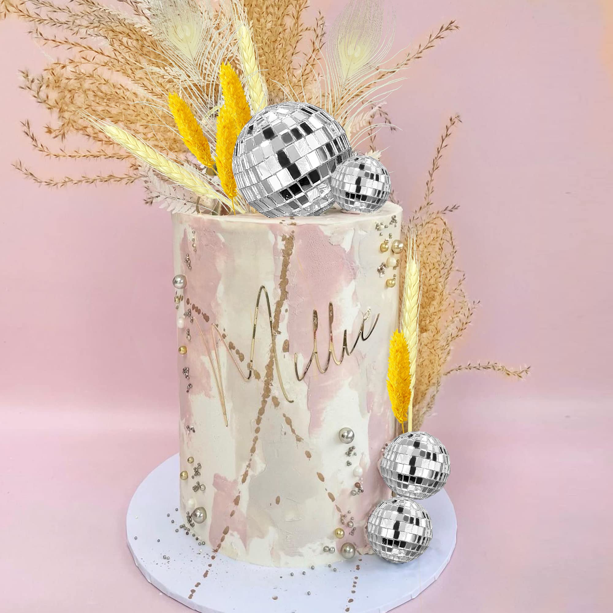 14 PCS 1.18inch 1.57inch 1.97inch 2.36inch Disco Ball Cake Decoration Ornaments Reflective Mirror Ball Cake Decoration 70s Disco Themed Party Christmas Tree Decoration