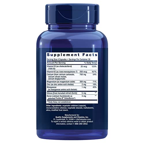 Life Extension Bone Restore with Vitamin K2 - For Bone Health & Strength - Calcium, Vitamins D3, Magnesium, Boron, Zinc & Silicon - Non-GMO, Gluten-Free -120 Capsules