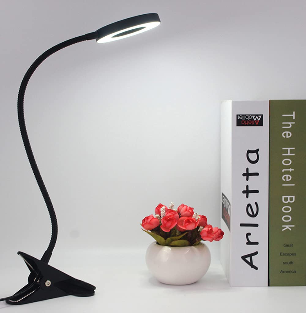 Earendil Desk Lamp,Clip On Reading Light,3 Color Modes 10 Brightness Level USB Charging Port 48 LED Eye Protection 360 Degree Spin Gooseneck Study lamp for Home Office Reading