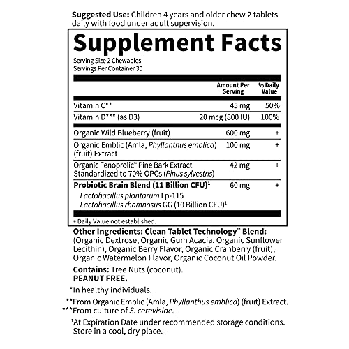 Garden of Life Dr. Formulated Attention and Focus for Kids, Supplement Promotes Healthy Brain Function, Concentration with Organic Wild Blueberry, Pine Bark, Vitamin C, D and Probiotics, 60 Count