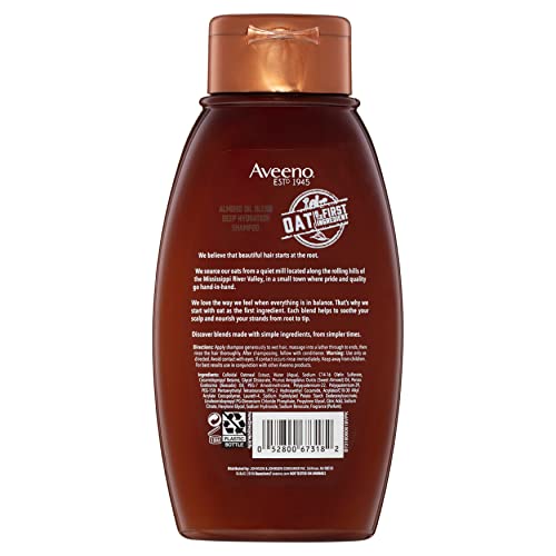 Aveeno Almond Oil Blend Sulfate-Free Shampoo with Avocado Oil for Intense Hydration, Deep Moisturizing Shampoo for Thick, Curly, Frizzy or Coarse Hair, Paraben & Dye-Free, 12 Fl Oz