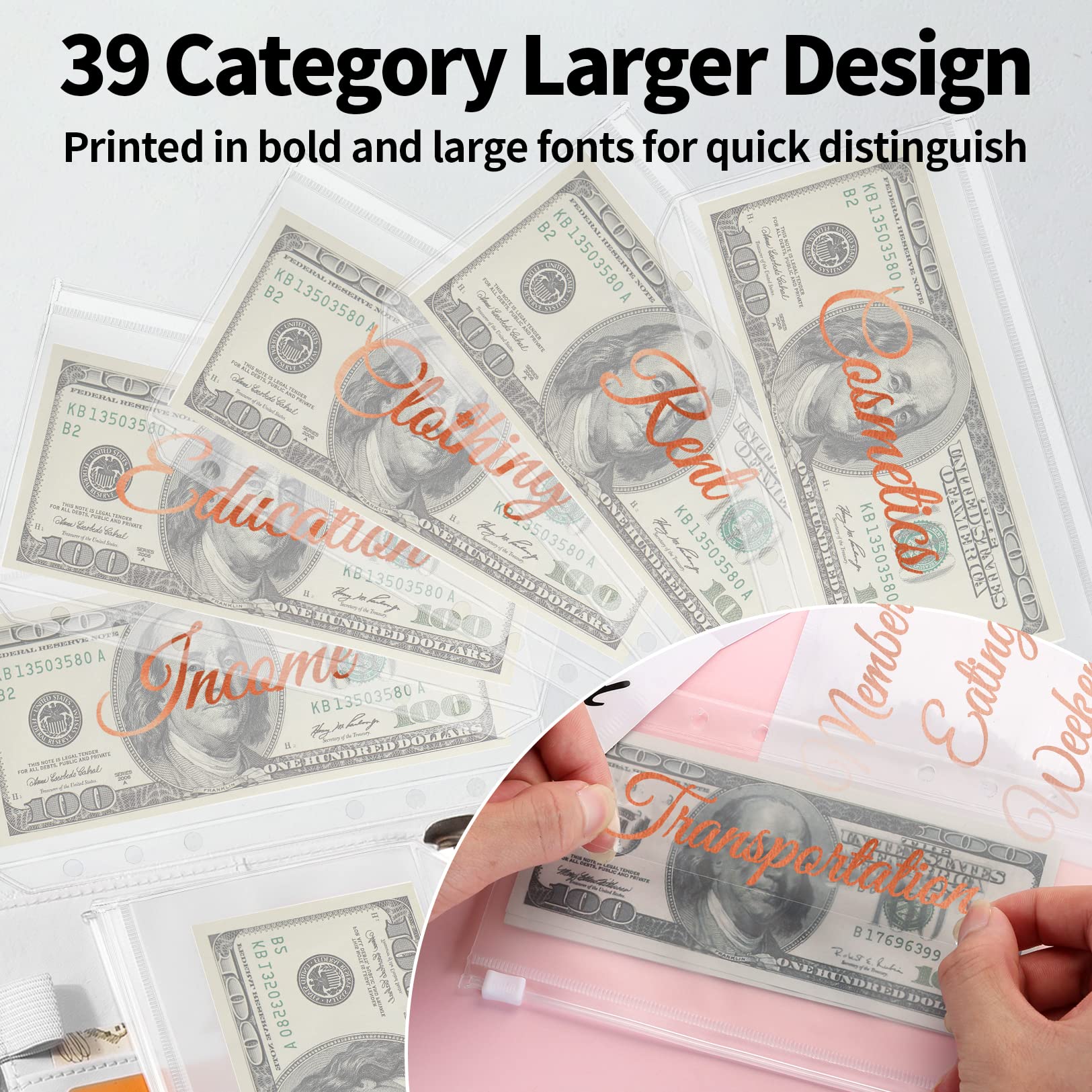 Sooez Money Organizer for Cash, A6 Budget Binder with Zipper Envelopes, Rose Gold Sticky Labels & Extra Thick Expense Sheets,Money Saving Binder Budget Book with Cash Envelopes for Budgeting, Purple