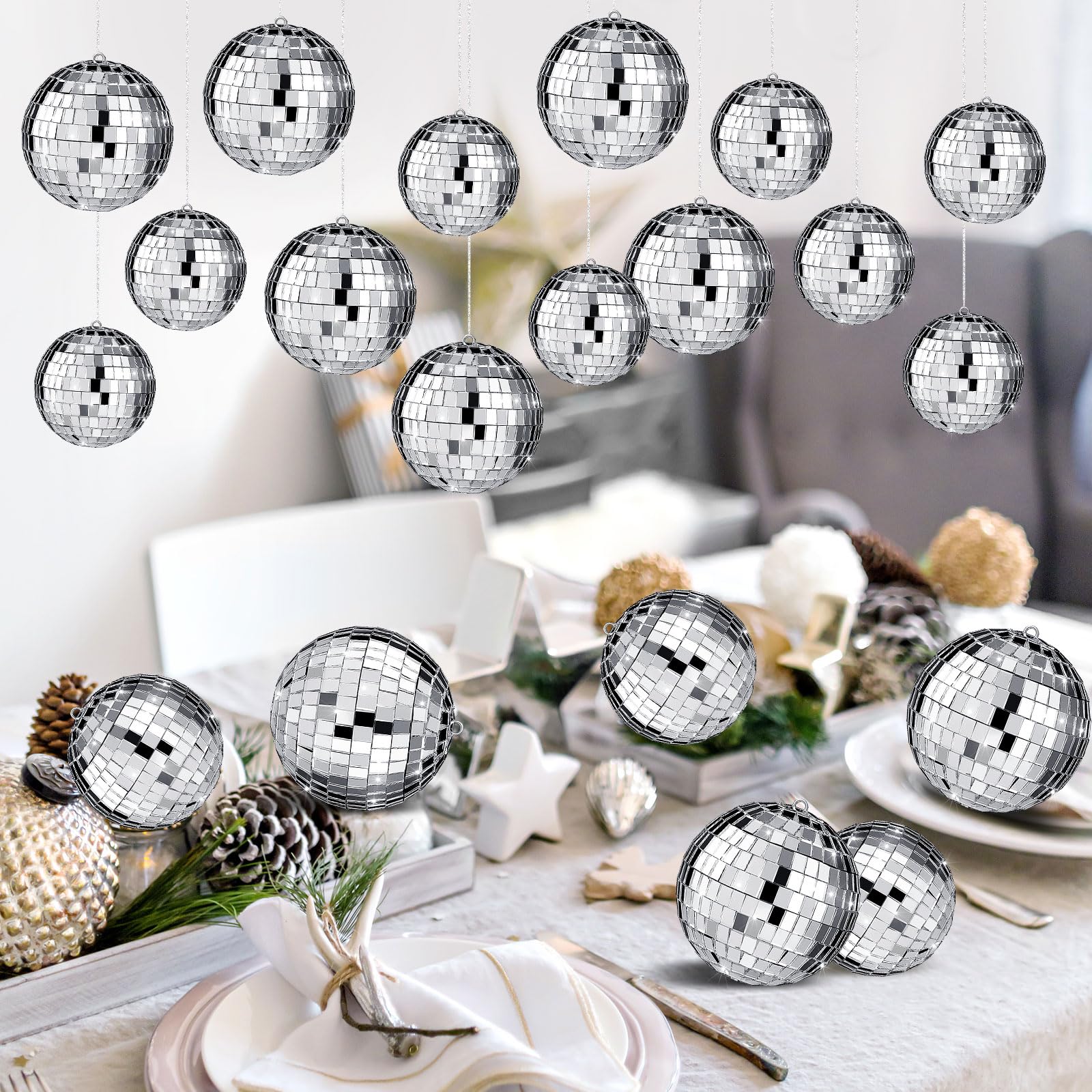 100 Pcs Bulk Disco Ball Set,Mini Mirror Disco Balls Ornaments Hanging Decoration in Different Size for Christmas Tree Cake Topper Dance Music 50s 60s 70s Themed Party(1, 2)