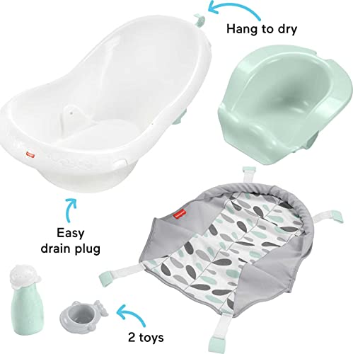 Fisher-Price Baby To Toddler Bath 4-In-1 Sling ‘N Seat Tub With Removable Infant Support And 2 Toys, Climbing Leaves [Amazon Exclusive]