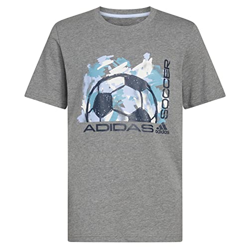 adidas Boys' Little Short Sleeve Cotton Novelty T-Shirt, Charcoal Grey Heather, 7