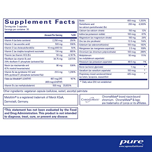Pure Encapsulations Nutrient 950 Without Copper & Iron | Hypoallergenic Multi-Vitamin/Mineral Formula for Optimal Health | 90 Capsules