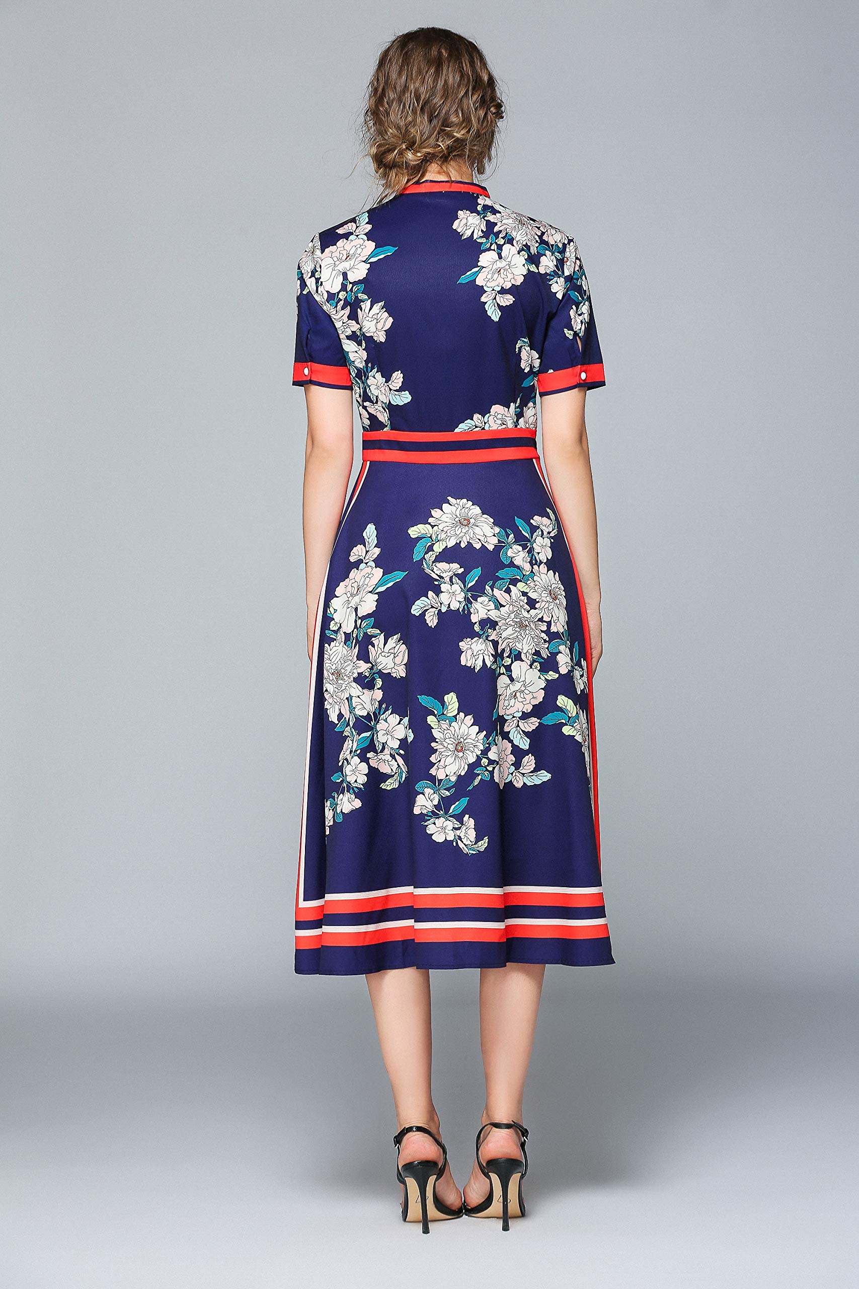 LAI MENG FIVE CATS Women's Floral Print Button up Midi Dress Casual A-line Shirt Dresses