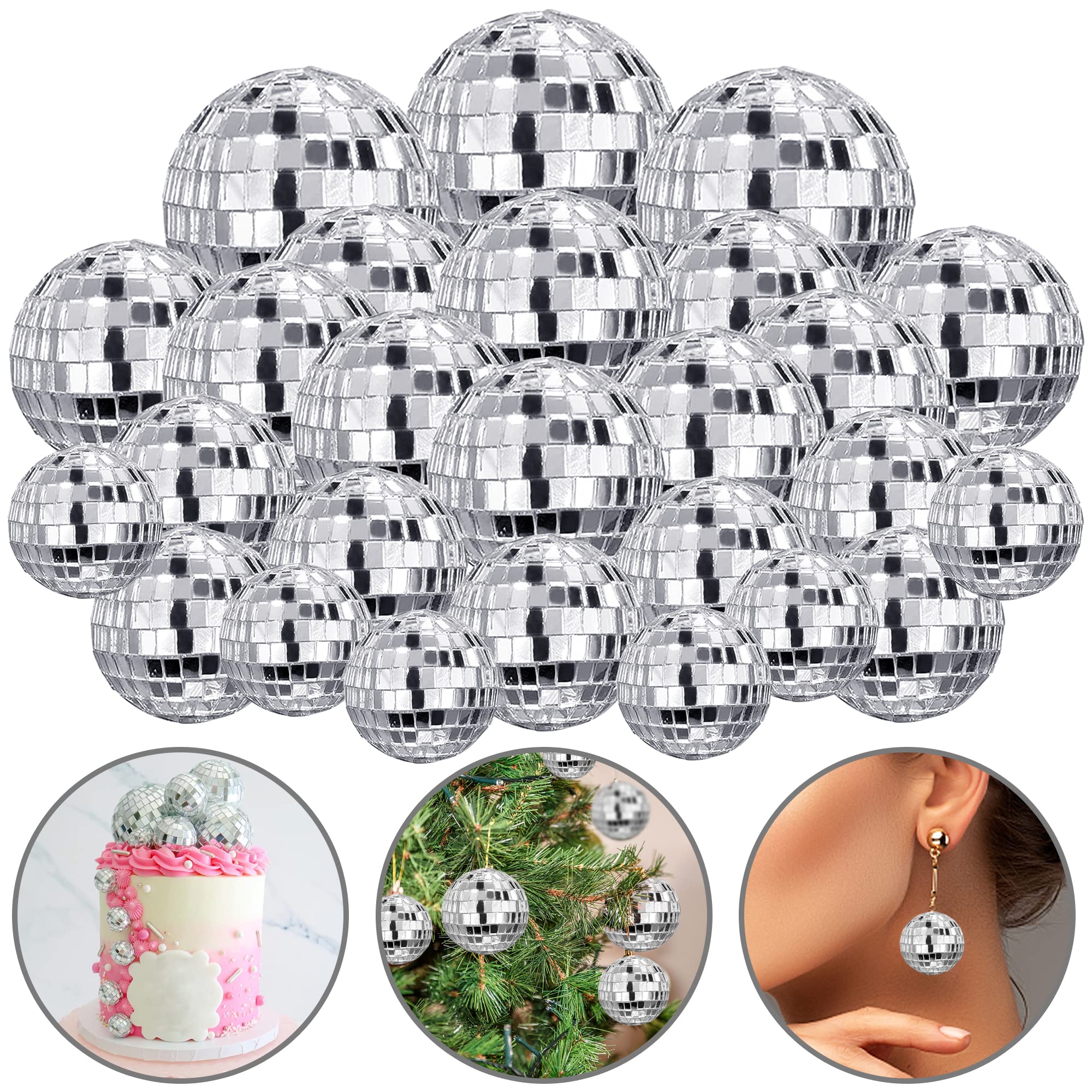 48 PCS Mirror Ball Cake Decorations - Reflective Ornaments for 70s Disco Themed Parties, Christmas Trees & Dance Music