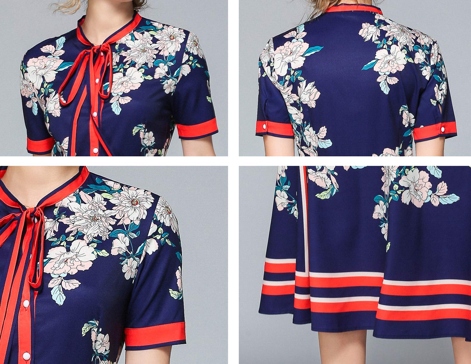 LAI MENG FIVE CATS Women's Floral Print Button up Midi Dress Casual A-line Shirt Dresses
