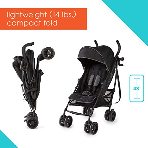 Summer 3Dlite+ Convenience Stroller, Matte Black β Lightweight Umbrella Stroller with Oversized Canopy, Extra-Large Storage and Compact Fold