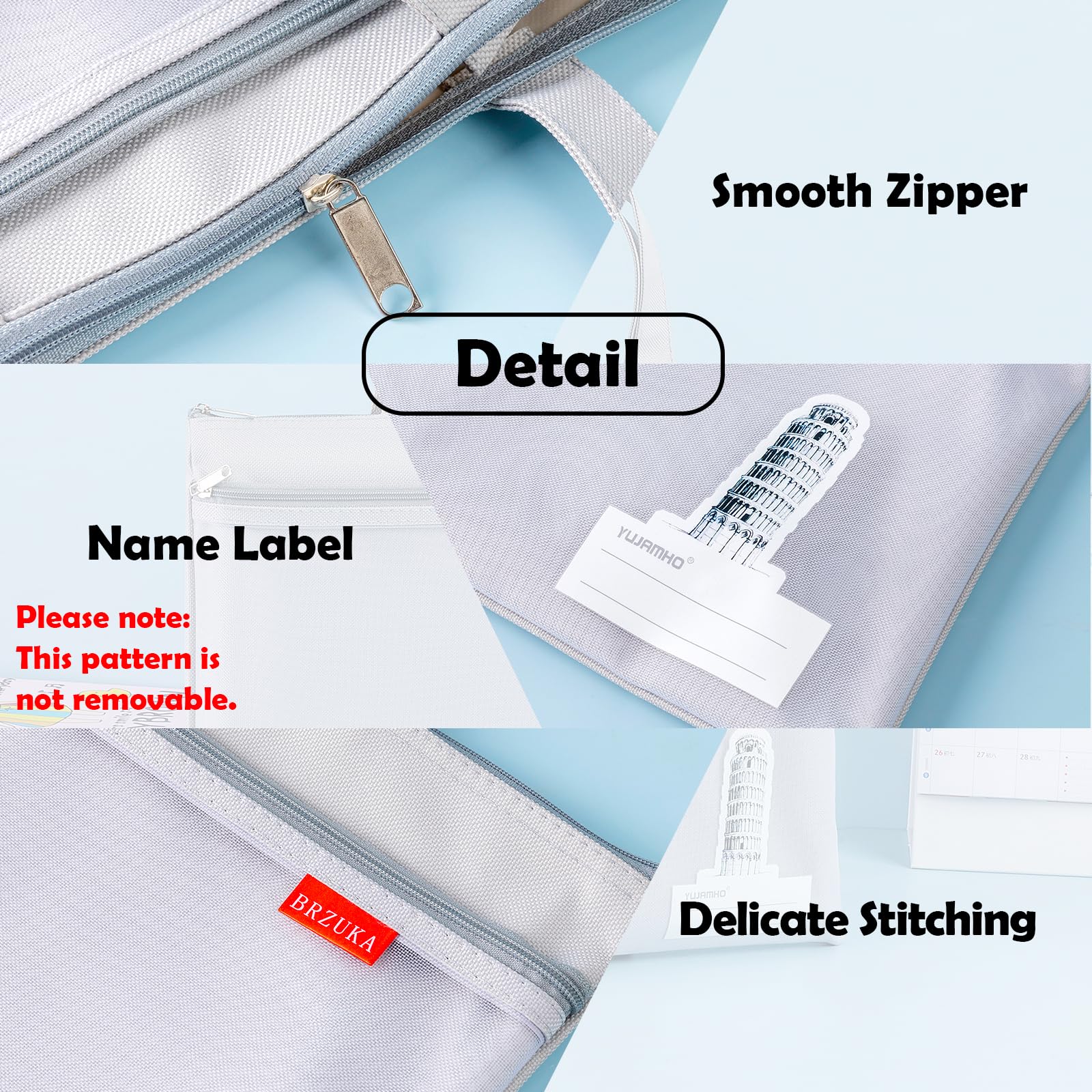 BRZUKA Mesh Zipper Pouch 11x13.7 in, A4 Double Pocket Waterproof File Bag with Handle, Document Storage for School/Travel/Office/Cross Stitch/Puzzle (Gray)