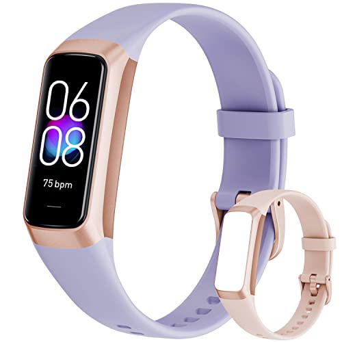 Slim Fitness Tracker for Women Men, 1.1" AMOLED Screen Fitness Watch, 24/7 Heart Rate /Blood Pressure /SpO2 /Sleep Monitor, 5 ATM Waterproof Step Calorie Counter Sports Band for iOS Android