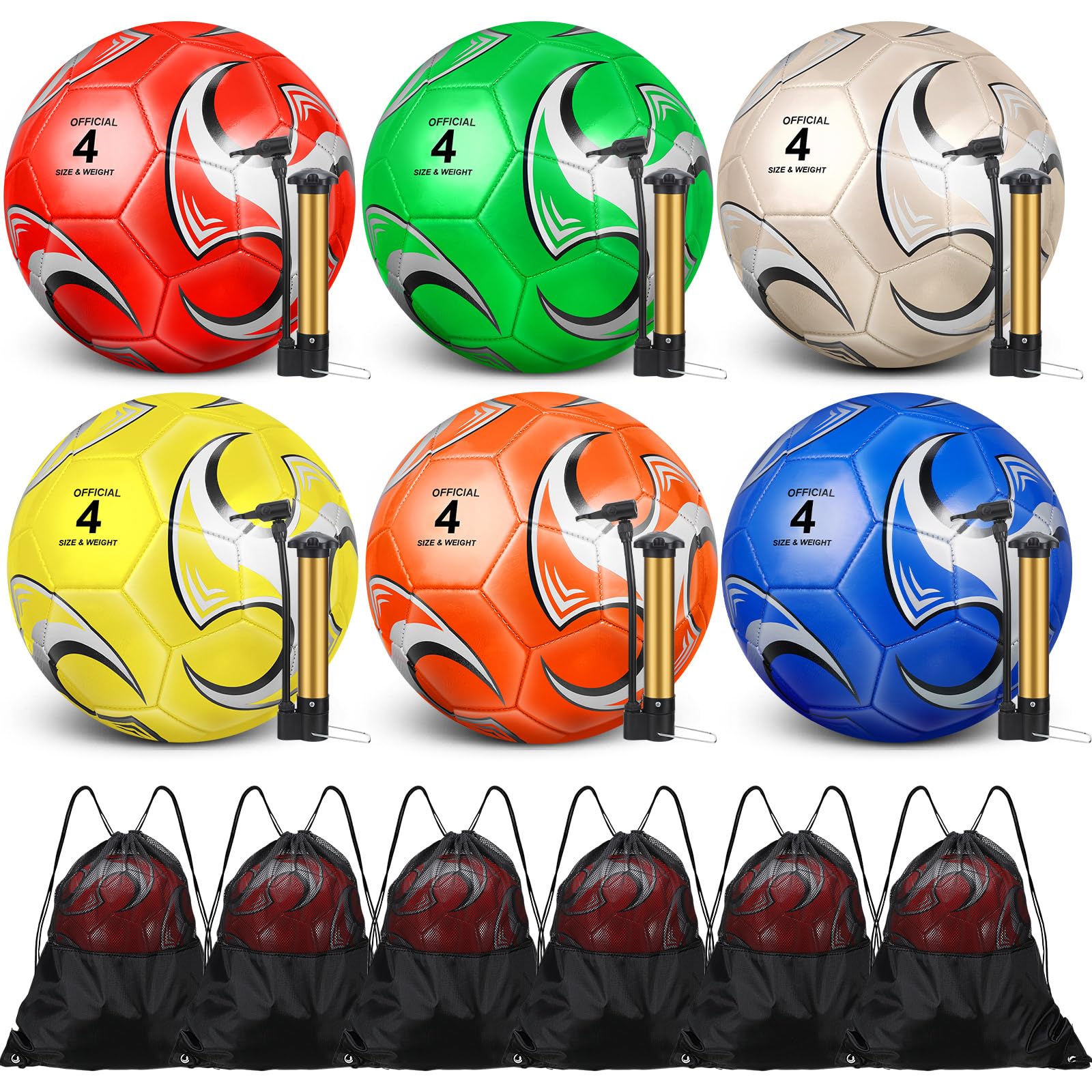 Ceenna 6 Pcs Soccer Ball Bulk with Pump Bag Machine Stitched Deflated Soccer for Outside Sports Training Game Practice(Stylish,Size 4)