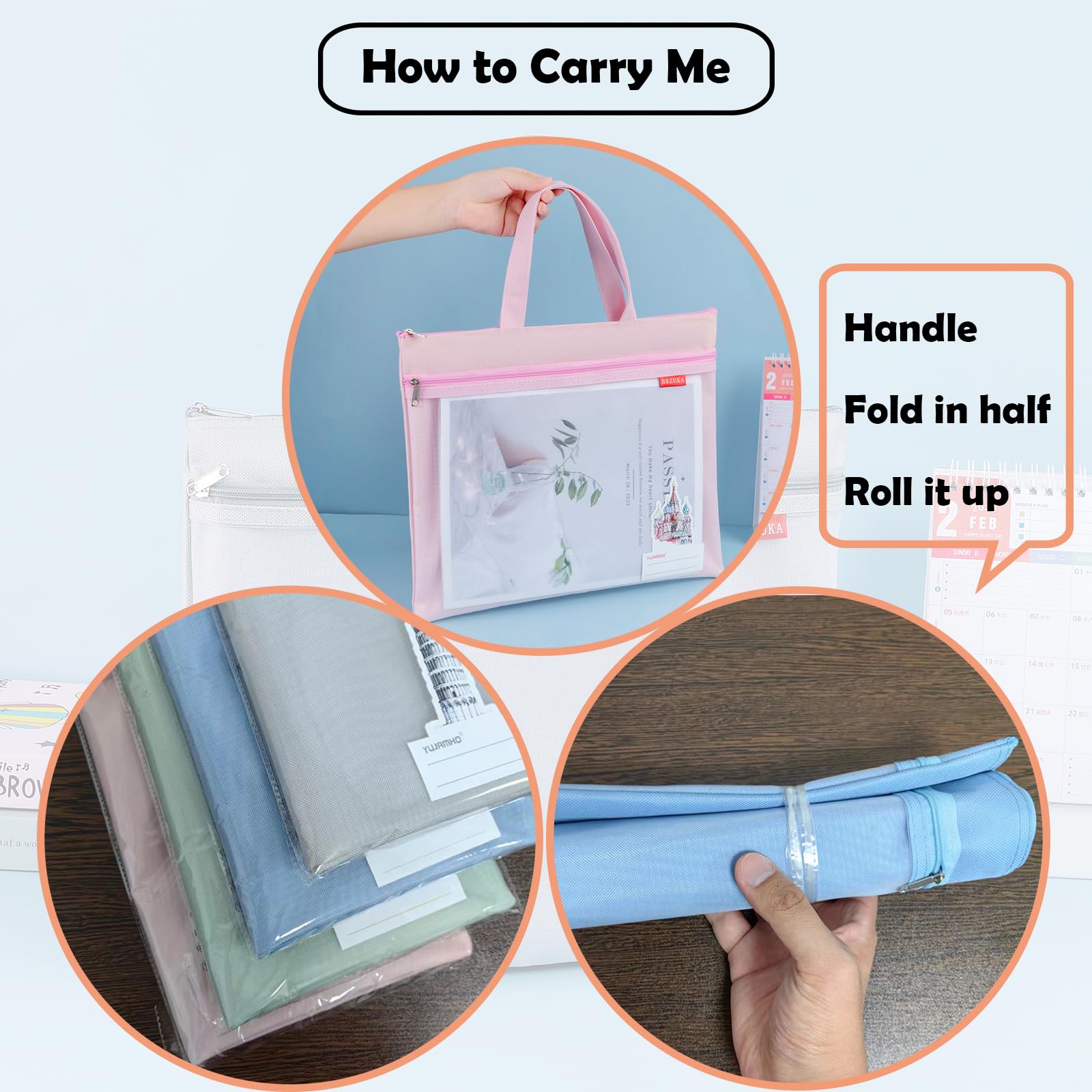BRZUKA Mesh Zipper Pouch 11x13.7 in, A4 Double Pocket Waterproof File Bag with Handle, Document Storage for School/Travel/Office/Cross Stitch/Puzzle (Gray)