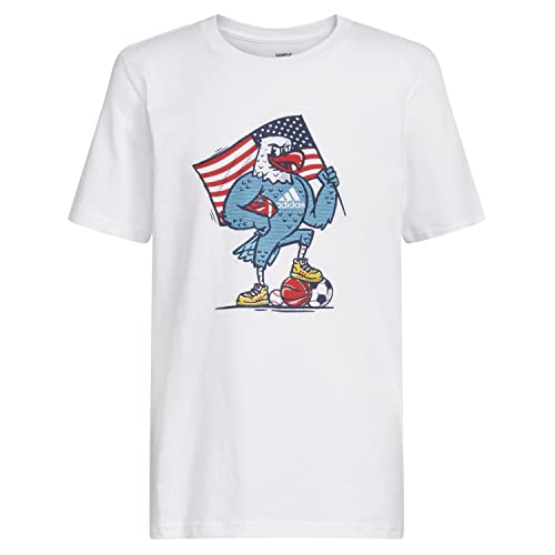 adidas Boys' Big Short Sleeve Cotton USA Graphic T-Shirt, White, S(8)