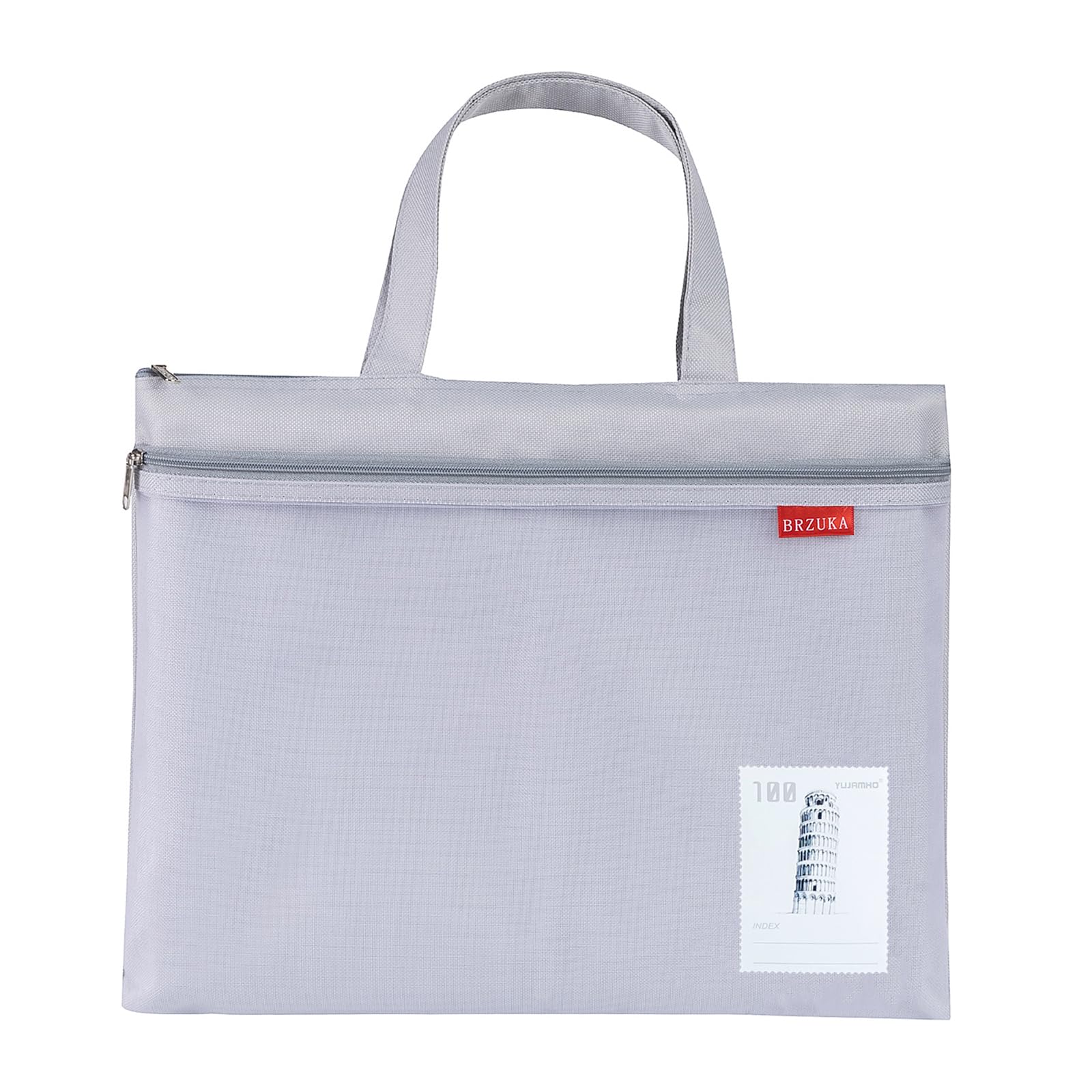 BRZUKA Mesh Zipper Pouch 11x13.7 in, A4 Double Pocket Waterproof File Bag with Handle, Document Storage for School/Travel/Office/Cross Stitch/Puzzle (Gray)