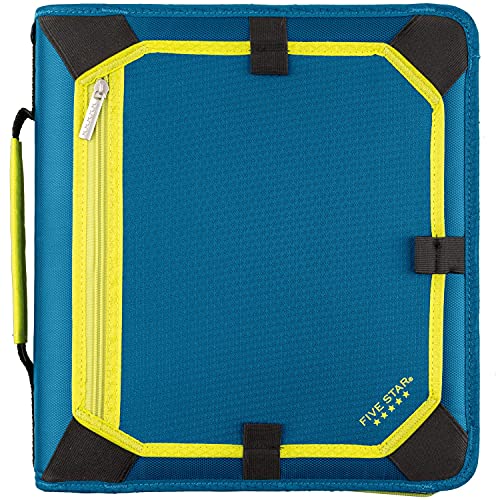 Five Star Zipper Binder, 2 Inch 3-Ring Binder for School, 5-Tab Expanding File, 380 Sheet Capacity, Teal/Chartreuse (29052IH8)