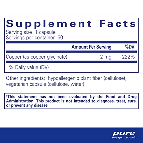 Pure Encapsulations Copper (Glycinate) | Iron Absorption Supplement for Red Blood Cell Formation* | 60 Capsules