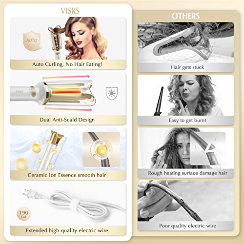 VISKS Auto Ceramic Hair Curler, Automatic Curling Iron with 1" Barrel & 3 Heat Settings, Super Easy-to-use 1 inch Curling Iron, Auto Rotating Curling Wand, Fast Heating Rotating Curling Iron
