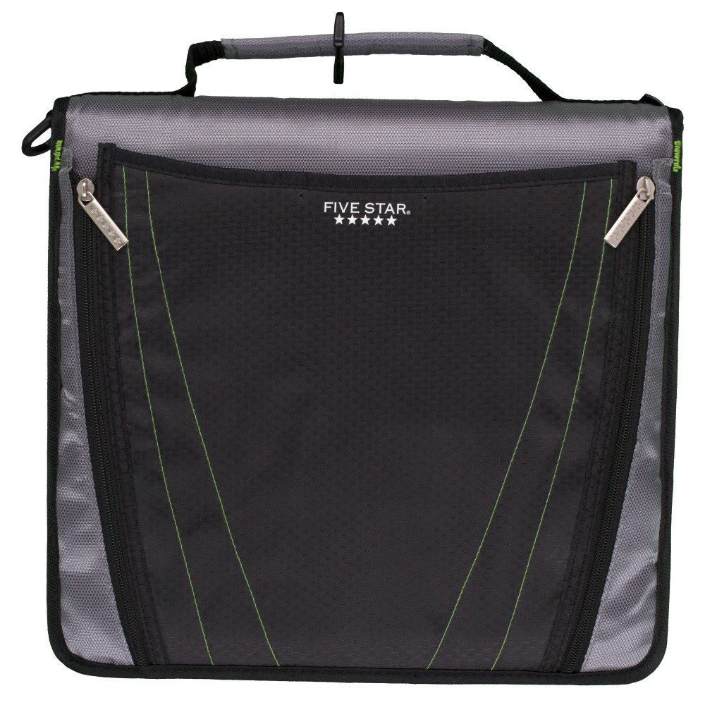 Five Star Zipper Binder, 2 Inch 3 Ring Binder, Expanding Pocket, Durable, Black/Gray (73305)