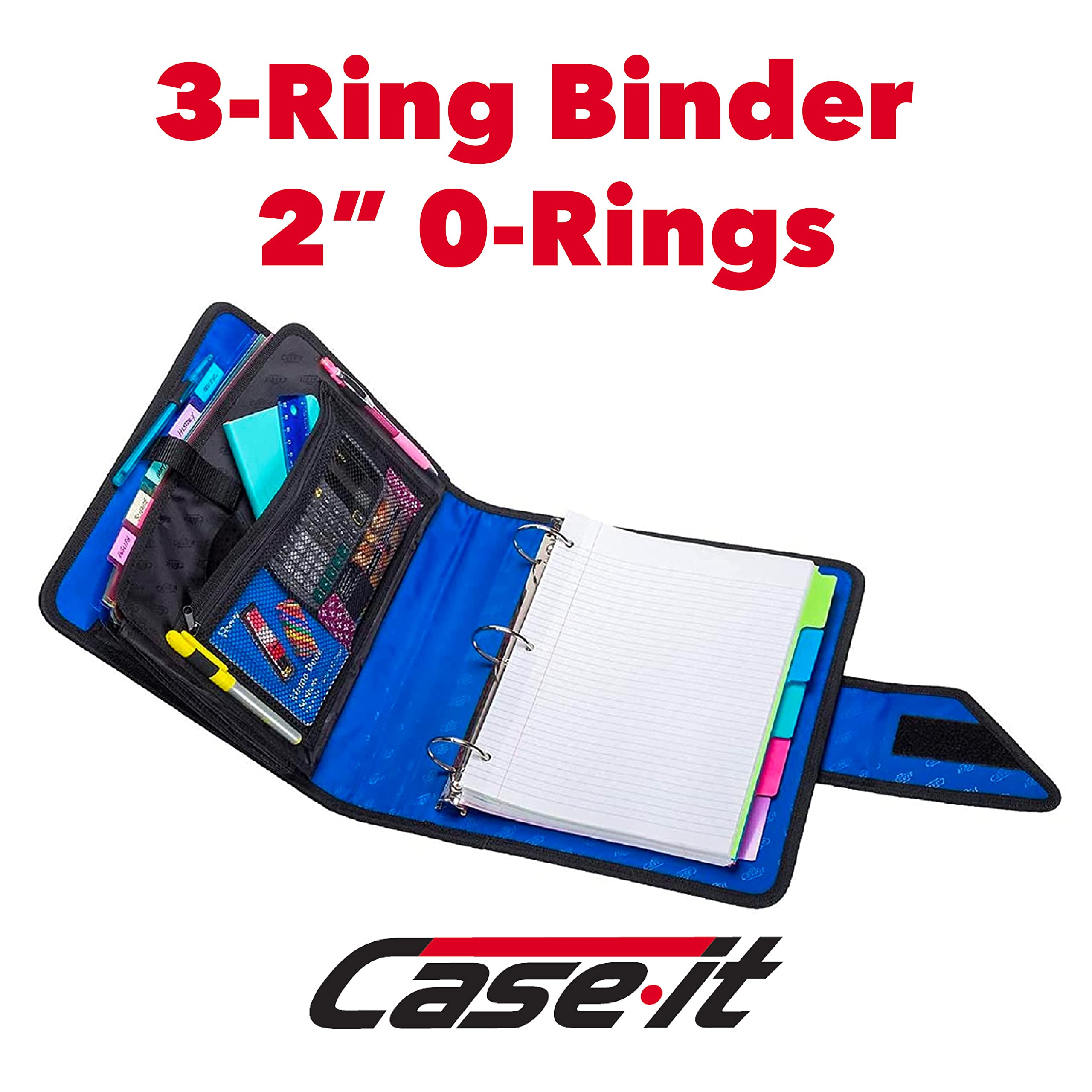 Case-it The Open Tab Velcro Opening Binder - 2 Inch O-Rings - 5 Color Tab Expanding File Folder - Multiple Pockets - 400 Sheet Capacity - Blue S-826-A