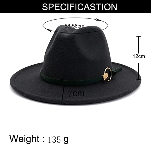 DT DANTIYA Women's Vintage Wide Brim Felt Fedora Hat Wide Brim Panama Hats with Belt Metal Buckle Light Grey