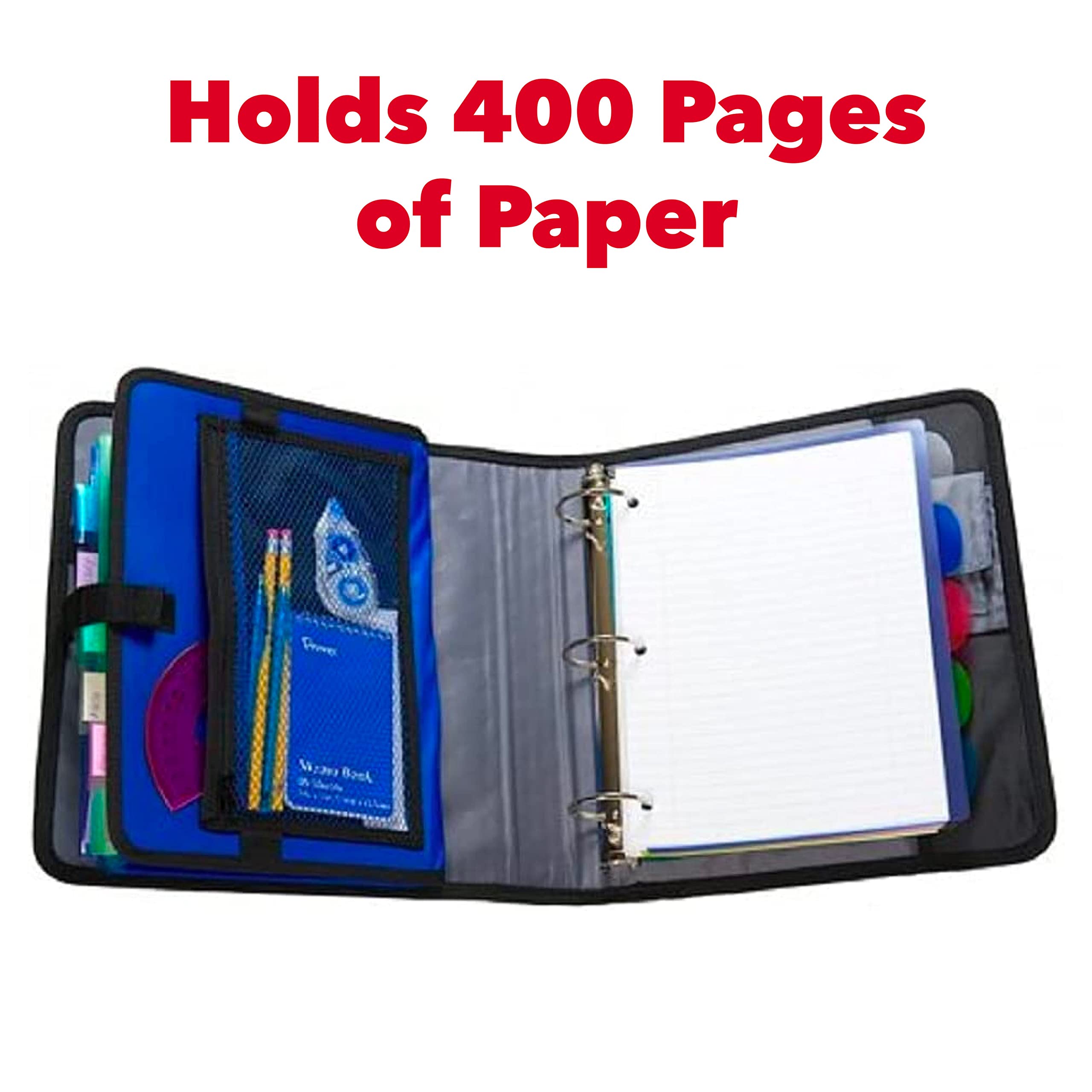 Case-it The Open Tab Velcro Opening Binder - 2 Inch O-Rings - 5 Color Tab Expanding File Folder - Multiple Pockets - 400 Sheet Capacity - Blue S-826-A