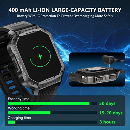 Smart Watch - Military Smart Watches for Men, Bluetooth(Answer/Make Call) 1.83" Tactical Smartwatch for Android Phones iPhone Fitness Tracker,Outdoor Waterproof Watch Heart Rate Blood Pressure Monitor