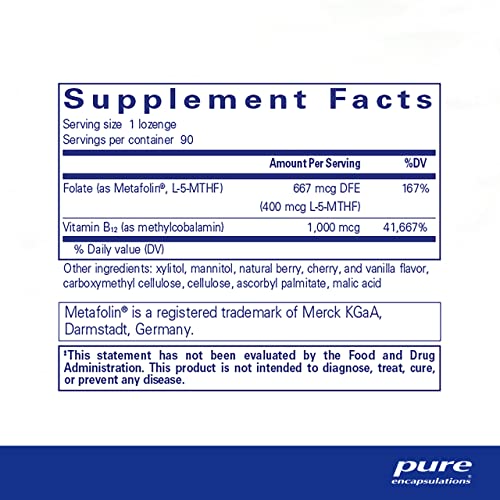Pure Encapsulations PureMelt B12 Folate | Dissolvable Lozenge with 1,000 mcg Vitamin B12 and Active Folate (as Metafolin L-5|MTHF) | 90 Lozenges