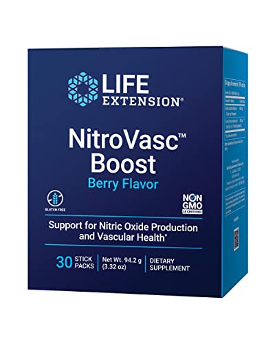 Life Extension NitroVasc Boost - Circulatory Health Supplement for Men - Arginine & Aronia for Nitric Oxide Production Support & Heart Health – Berry Flavor, Gluten-Free, Non-GMO – 30 Stick Packs