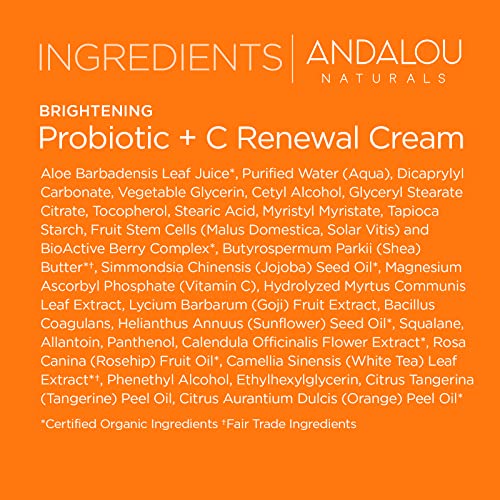 Andalou Naturals Probiotic + C Renewal Cream, Ivory, Probiotic Plus C, 1.7 Oz
