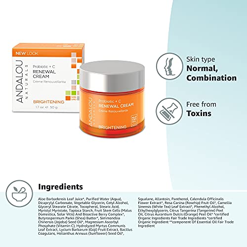 Andalou Naturals Probiotic + C Renewal Cream, Ivory, Probiotic Plus C, 1.7 Oz