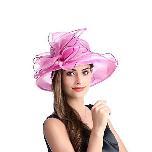 DANTIYA Women's Kentucky Derby Sun Hat Church Cocktail Party Wedding Dress Organza Hat (Rose)