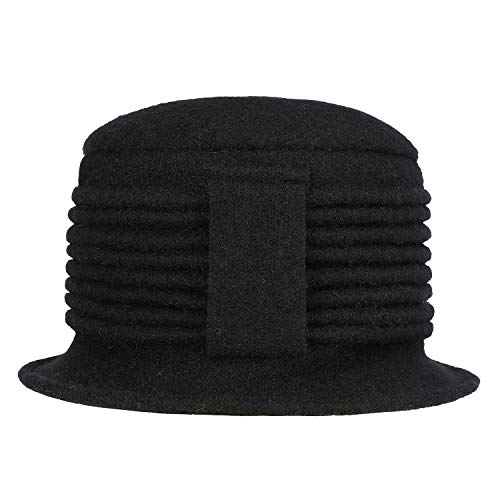 DT DANTIYA Women's Wool Cloche Bucket Hat Slouch Wrinkled Winter Warm Beanie Cap (Black)