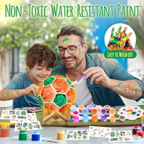 LAOESE Paint Your Own Soccer Ball Lamp Kit, DIY 3D Night Light with Soccer Stickers & Wooden Stand, Art Supplies Creativity Arts & Crafts Kit for Kids, Birthday Gifts for Boys