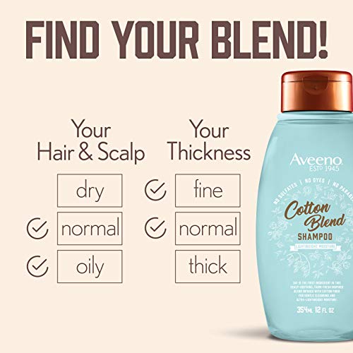 Aveeno Blend Sulfatefree Shampoo for Light Moisture Soothed Scalp Gentle Cleansing Shampoo With Nourishing Oat Paraben Dyefree, White Cotton, 12 Fl Oz